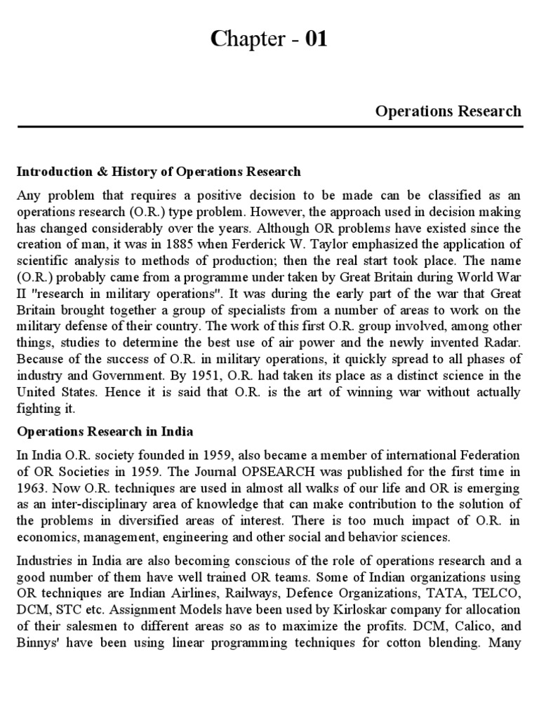 Chapter - 01: Operations Research | PDF | Mathematical Optimization | Operations Research