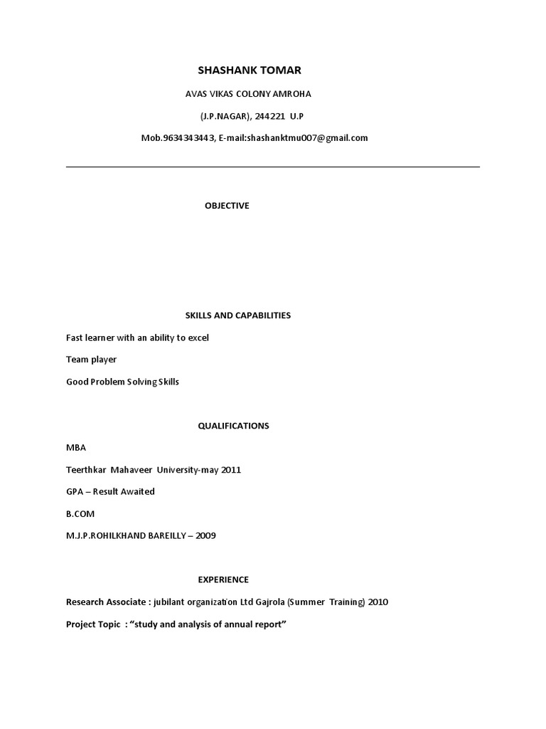 Shashank Tomar Resume | PDF
