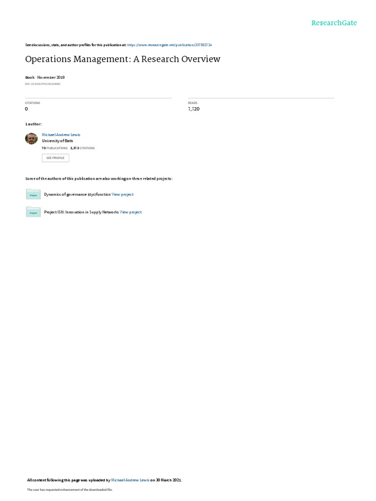 Operations Management A Research Overview | Download Free PDF ...