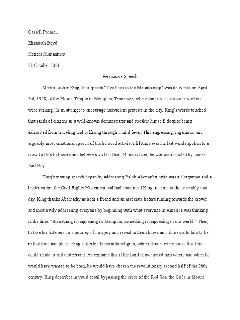 Speech Persuasive Essay | PDF | Martin Luther King Jr.