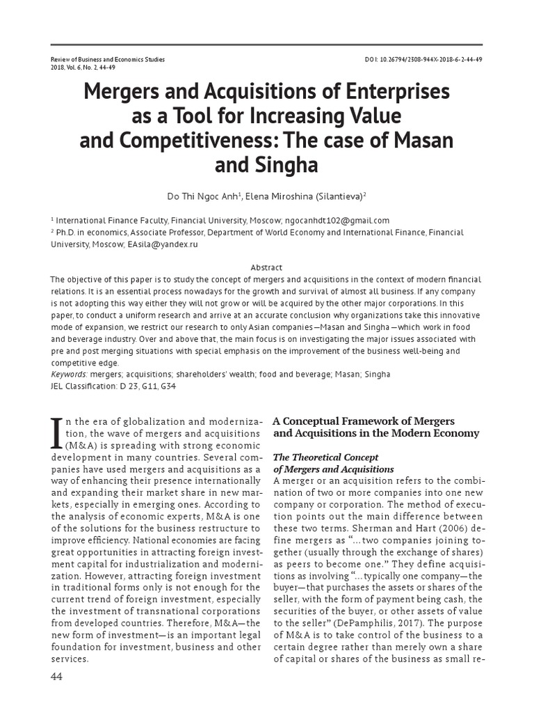Masan-Singha M&A: Boosting Competitiveness | PDF | Mergers And ...