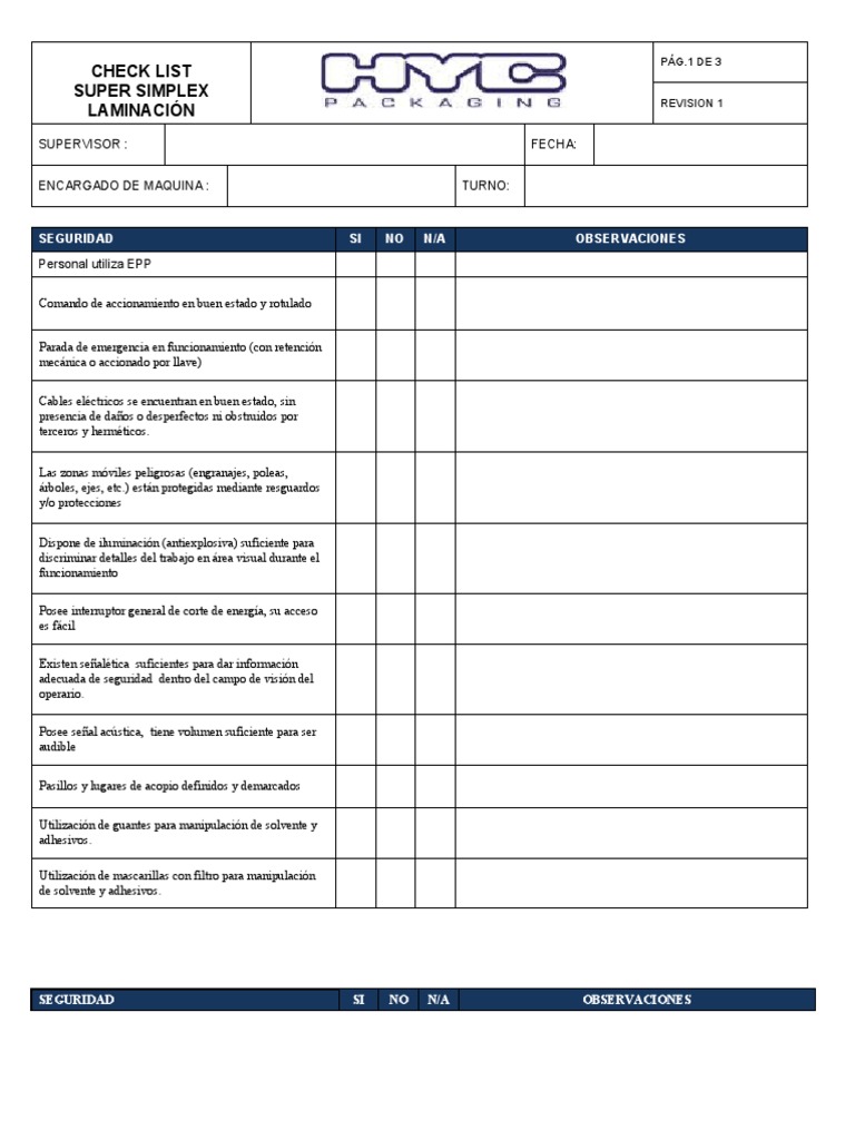 Check List Super Simplex Impresión Rev00 | PDF | Engranaje | Bienes ...
