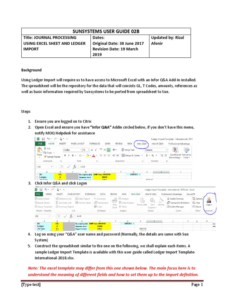 SunSystems Excel Ledger Guide | PDF | Microsoft Excel | Financial ...