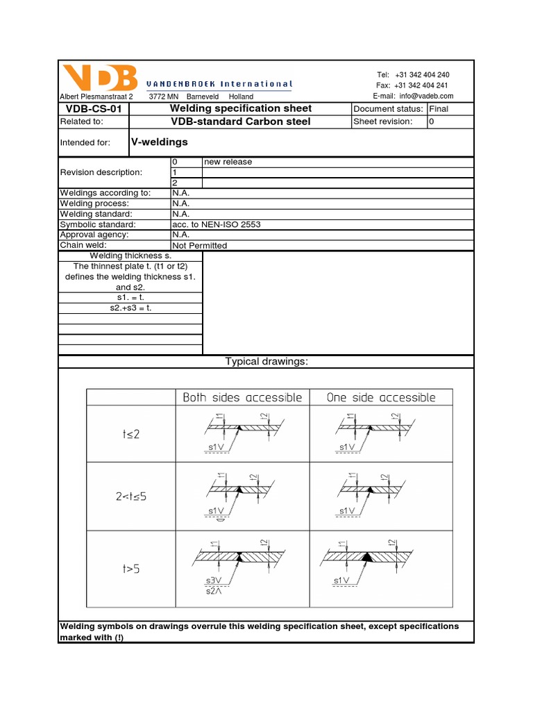 VDB-CS-01 VDB-standard Carbon Steel Welding Specification Sheet | PDF ...