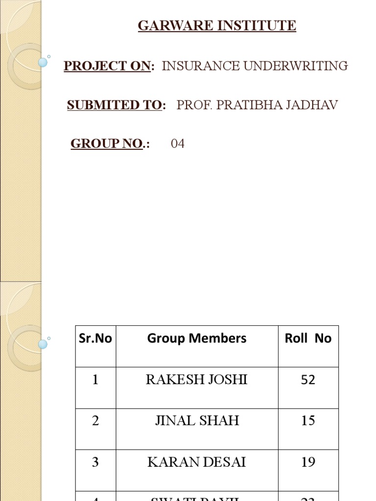 Insurance – Underwriting Guidelines