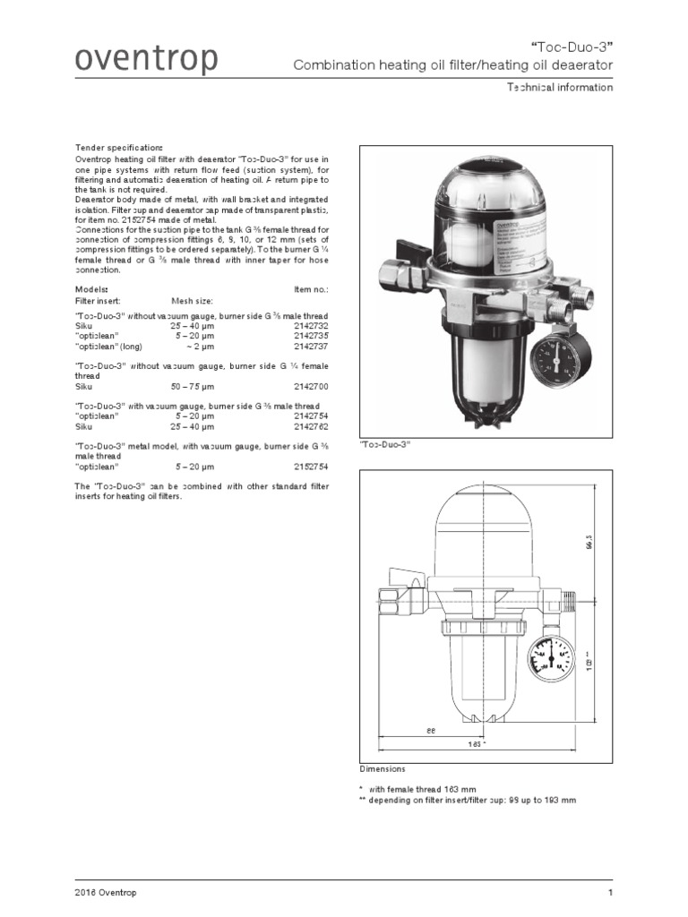 Oventrop Filtre Toc-Duo 3 en | PDF | Pump | Pipe (Fluid Conveyance)