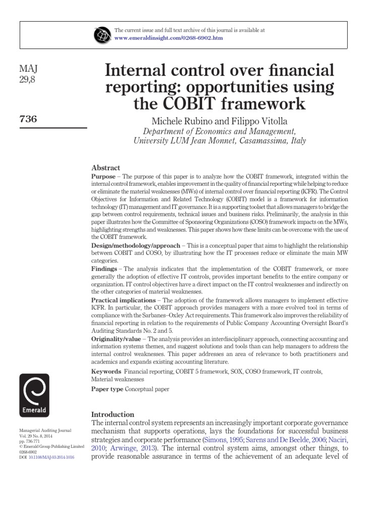 Rubino, Vitolla - 2014 - Internal Control Over Financial Reporting Opportunities Using The Cobit ...