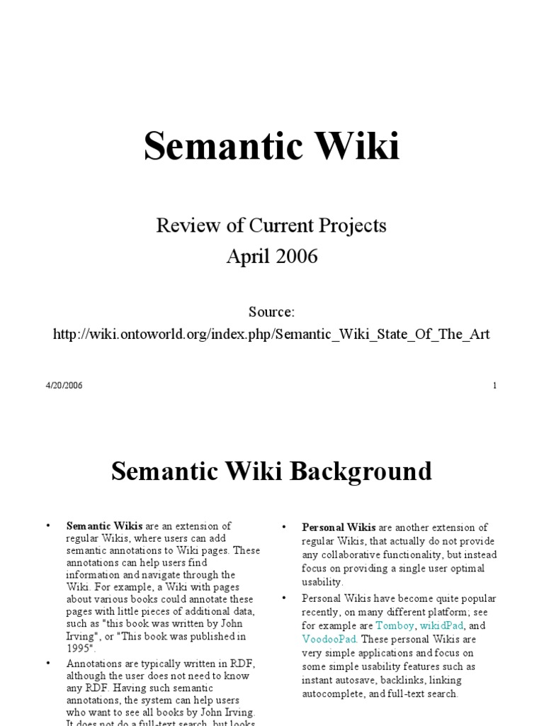 Semantic Wiki Projects Overview | PDF | Semantic Web | Wiki