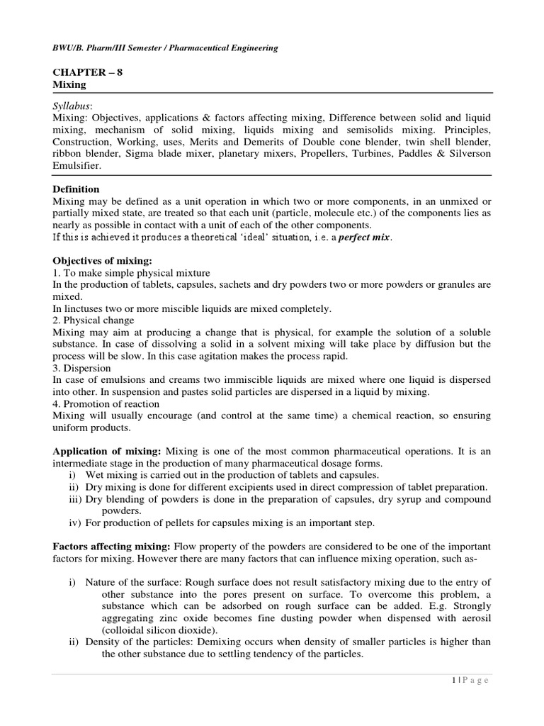 Syllabus:: BWU/B. Pharm/III Semester / Pharmaceutical Engineering | PDF ...