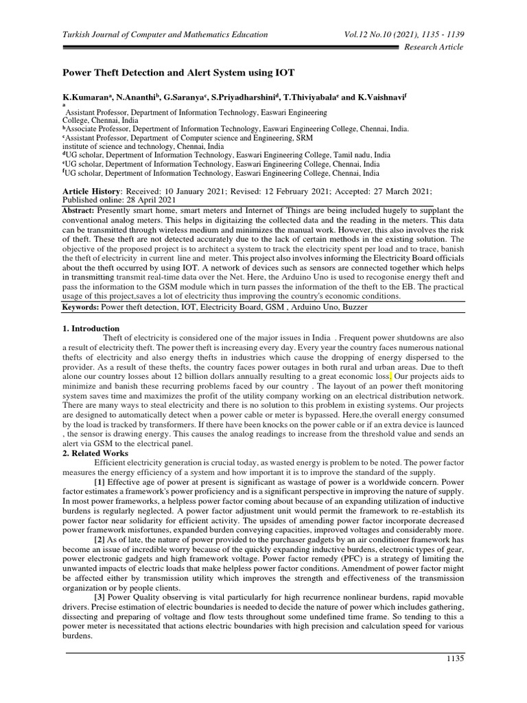 Power Theft Detection and Alert System Using IOT | PDF | Internet Of ...