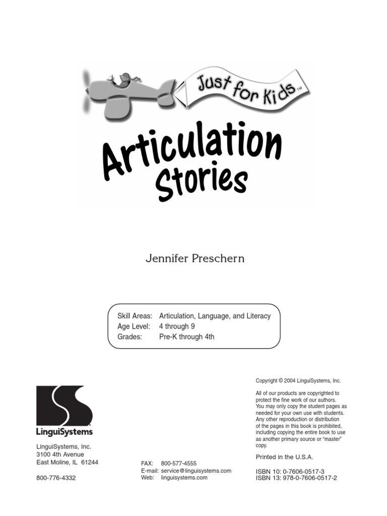 Just For Kids Articulation Stories | PDF | Human Communication ...