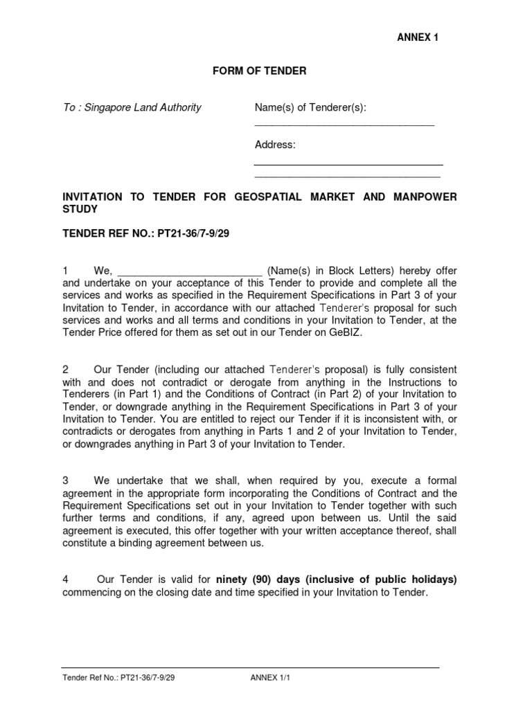 To: Singapore Land Authority: Form of Tender | PDF | Common Law | Business