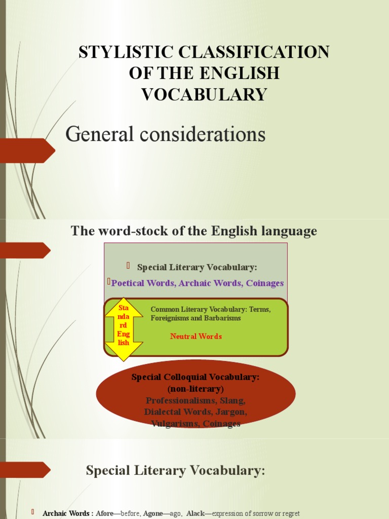 Stylistic Classification of The English Vocabulary: General ...