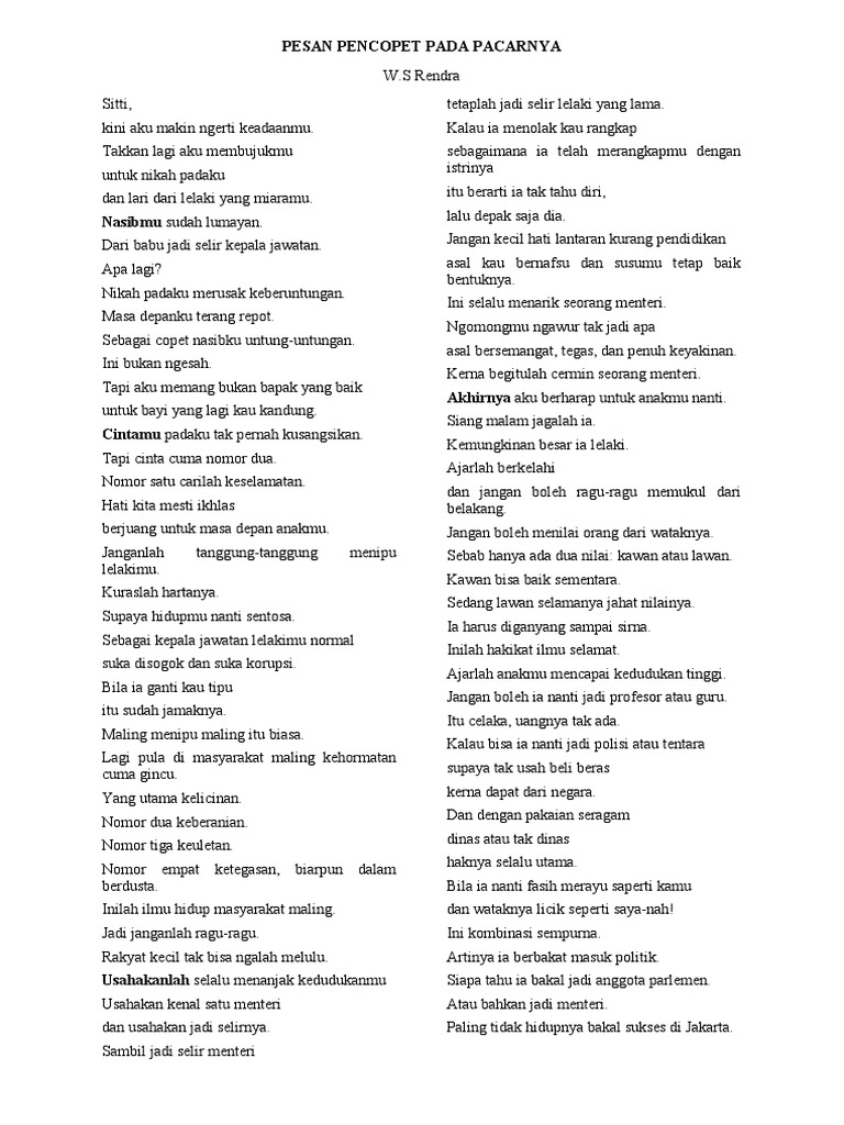 Pesan Pencopet Pada Pacarnya | PDF