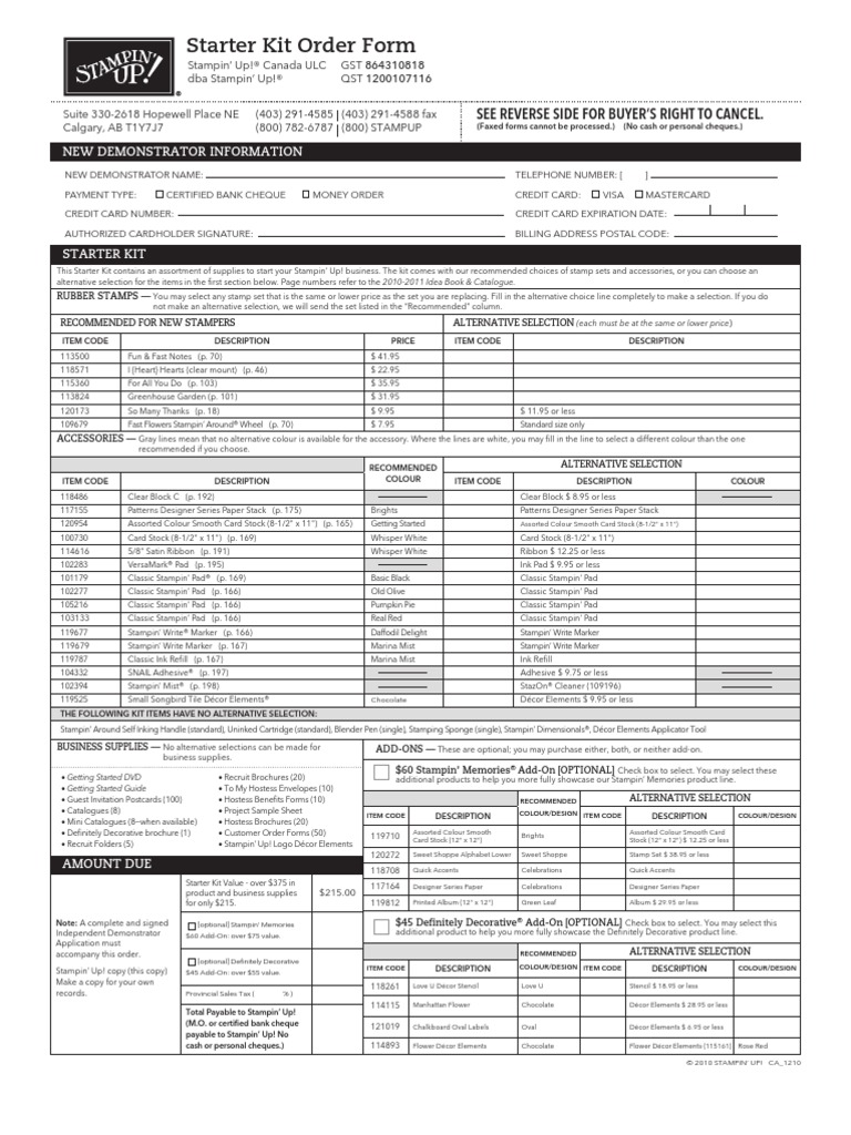 Starter Kit Order Form | PDF | Credit Card | Merchandising