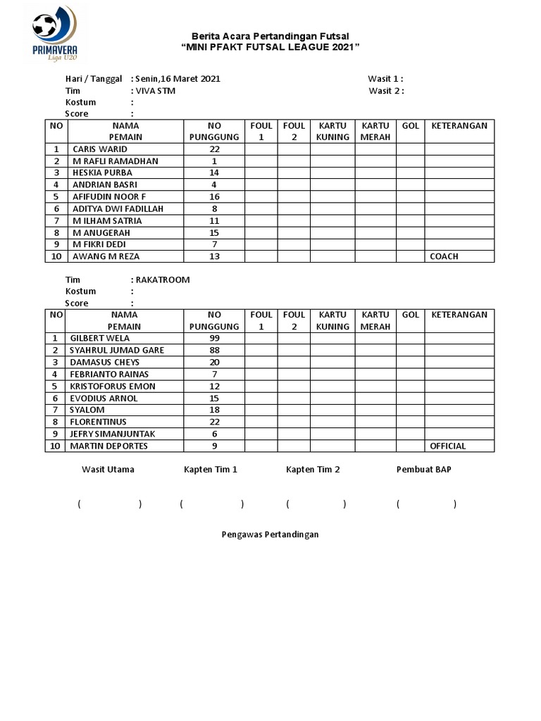BAP Pertandingan Futsal | PDF