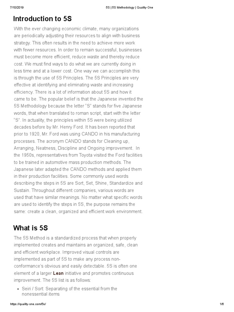 Understanding 5S Methodology for Efficiency | PDF | Business