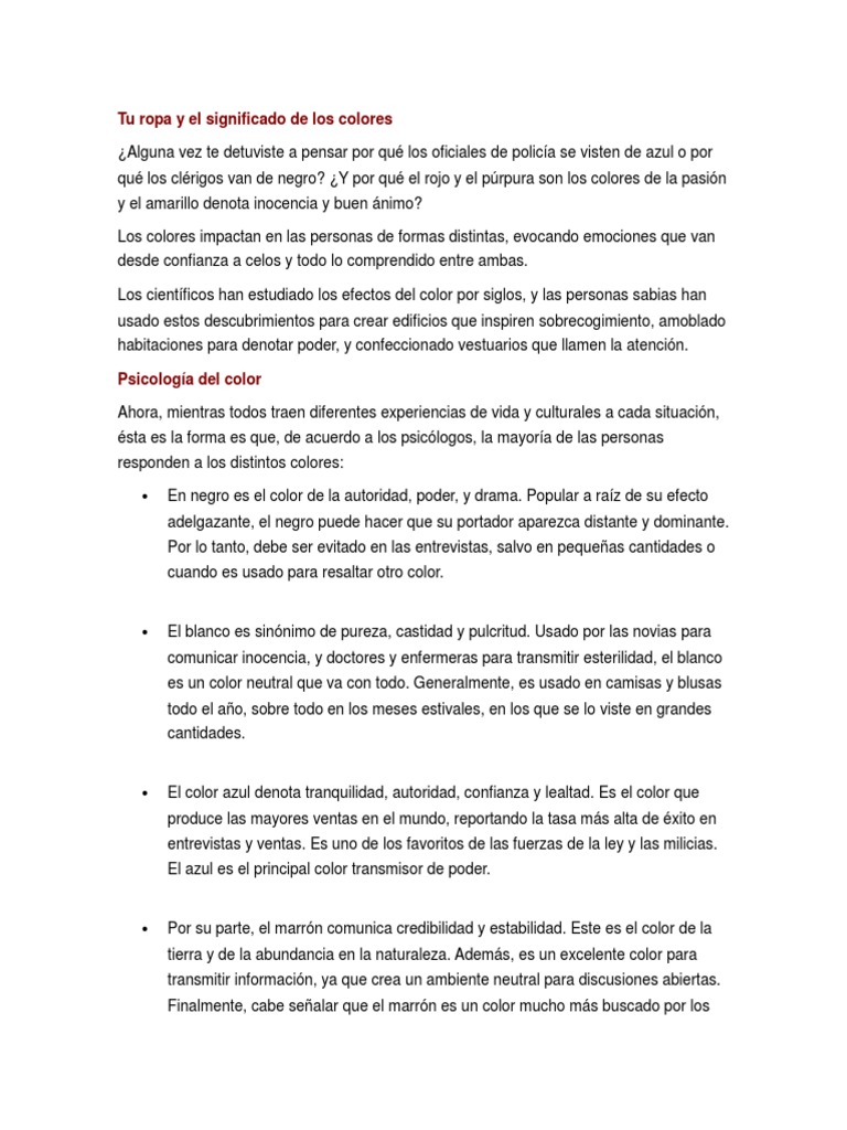 Tu Ropa y El Significado de Los Colores (Artículo) Autor UNAM | PDF ...