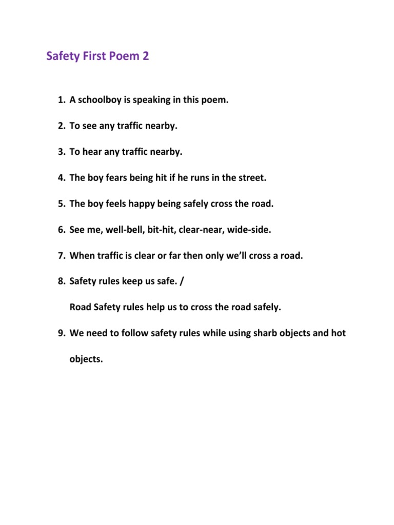Safety First Poem 2 | PDF