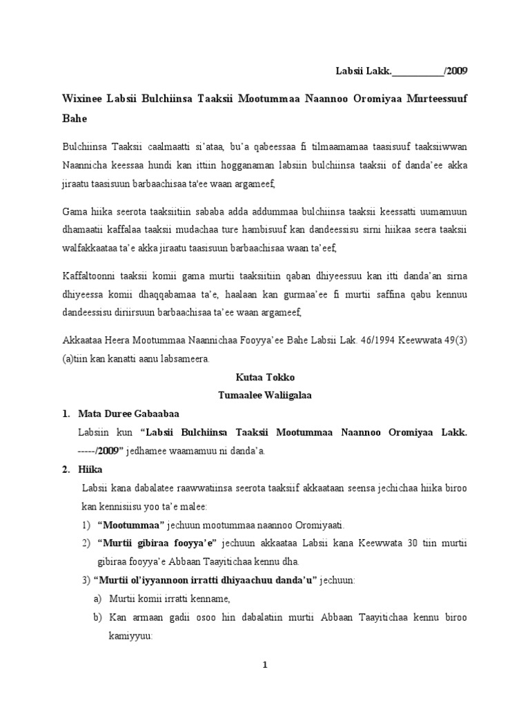 Wixinee Labsii Bulchiinsa Taaksii MNO Edited | PDF