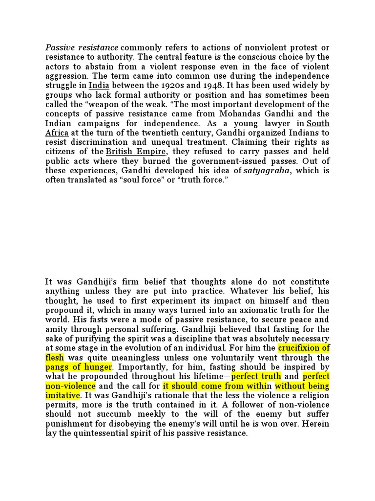 Passive Resistance Commonly Refers To Actions of Nonviolent Protest or ...