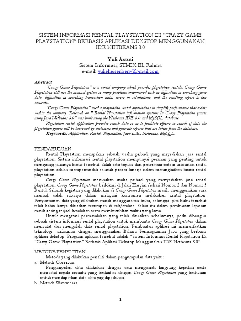 Adoc - Pub Sistem Informasi Rental Playstation Di Crazy Game | PDF