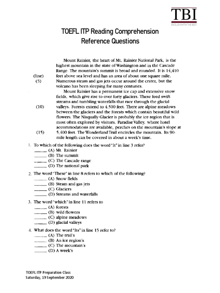 TOEFL ITP Reading Comprehension Practice | PDF