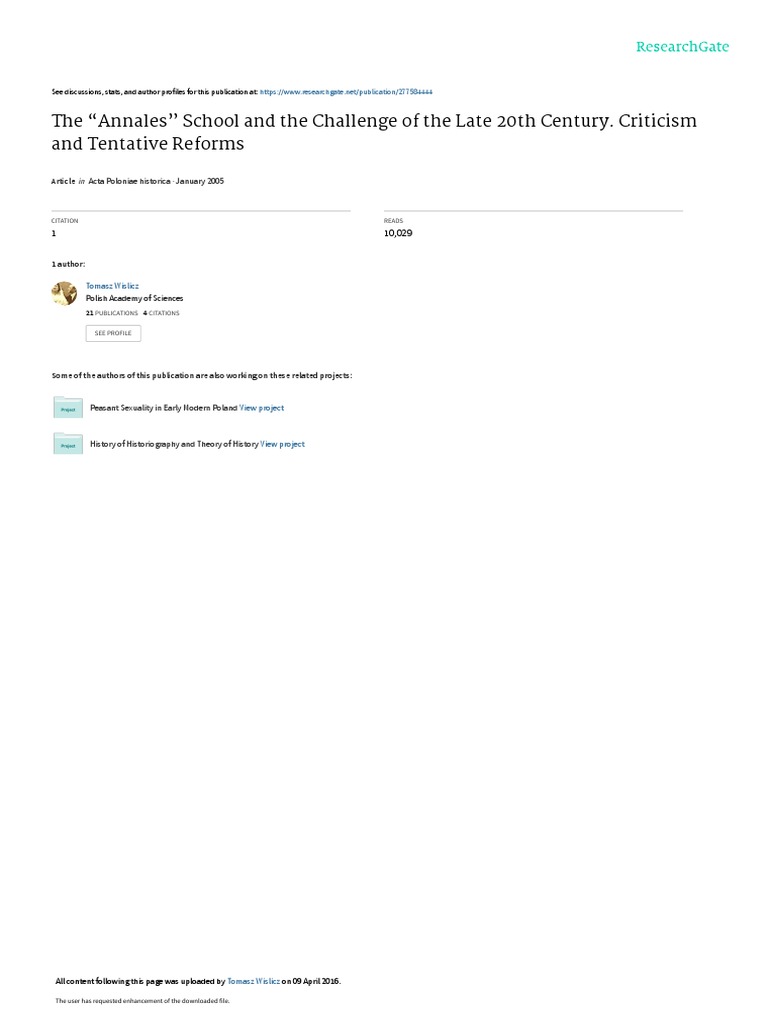 Annales School: Critique and Reform | PDF | Postmodernism | Historiography