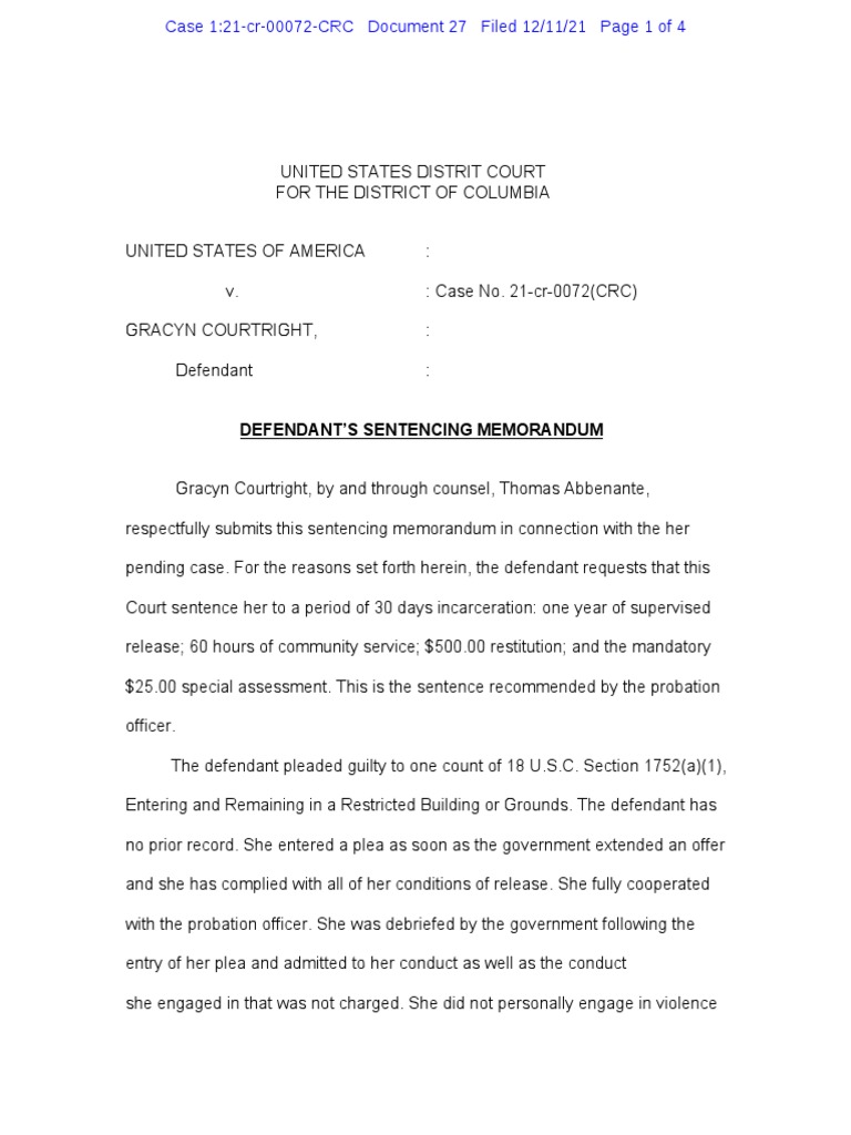 Defendant's Sentencing Memorandum | Download Free PDF | Plea | Probation