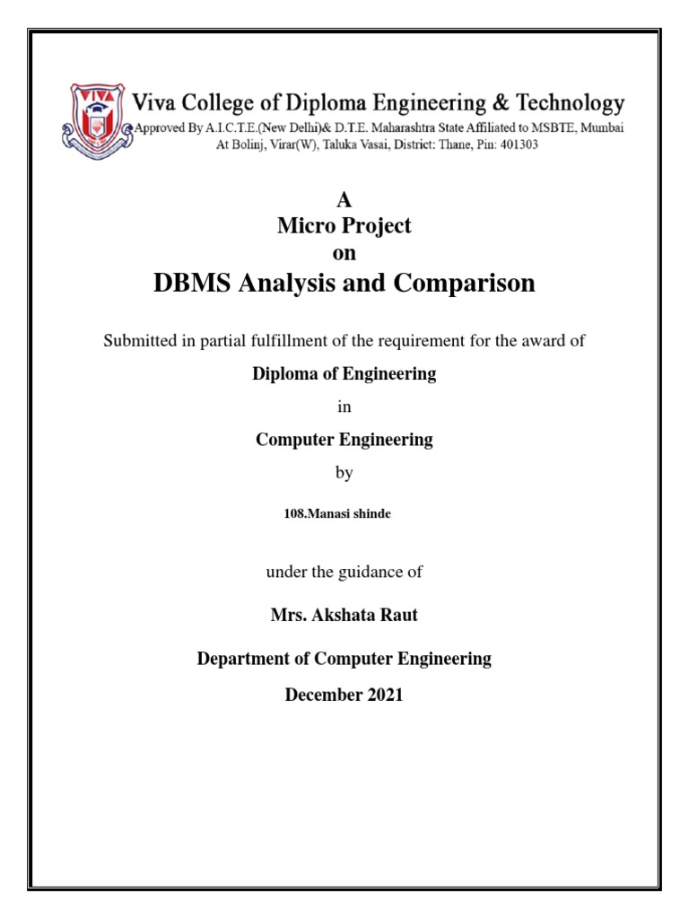 DBMS Analysis and Comparison: A Micro Project On | PDF | Databases | Sql