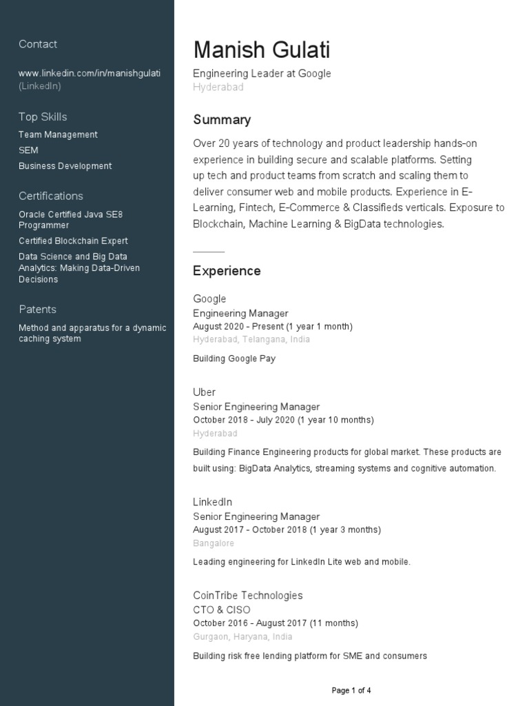 Manish Gulati: Contact | PDF | Big Data | Analytics