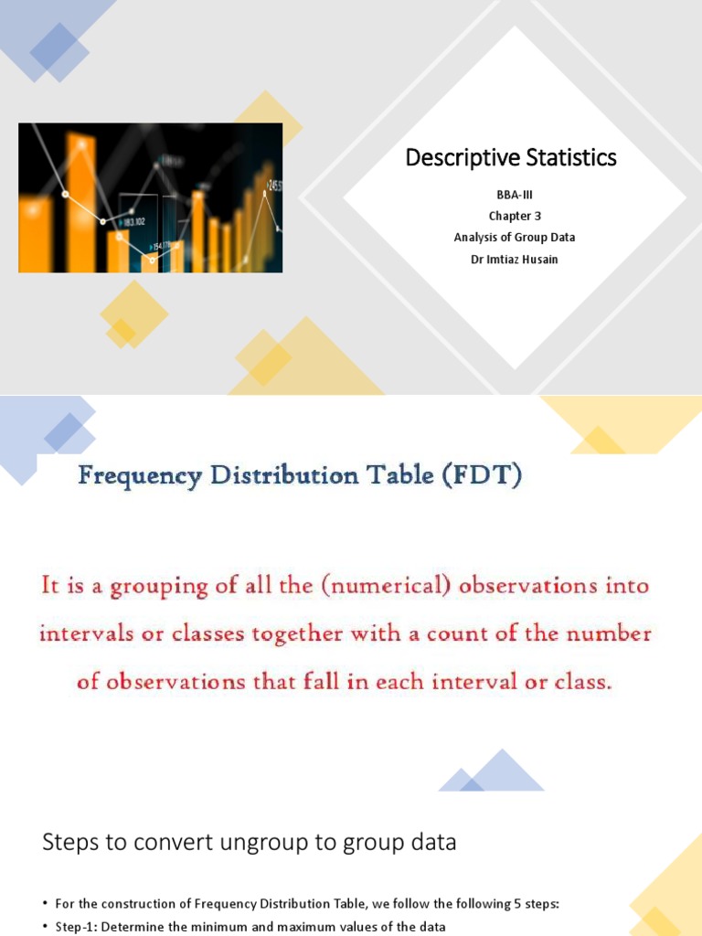 Descriptive Statistics: Bba-Iii Analysis of Group Data DR Imtiaz Husain ...