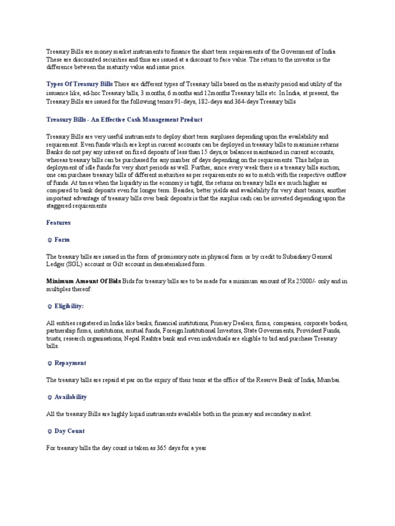 An Overview of Treasury Bills in India: Types, Features, and Uses as an ...