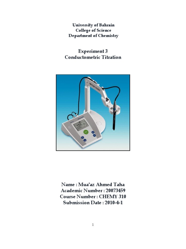Experiment 3 Conductometric Titration: University of Bahrain College of ...
