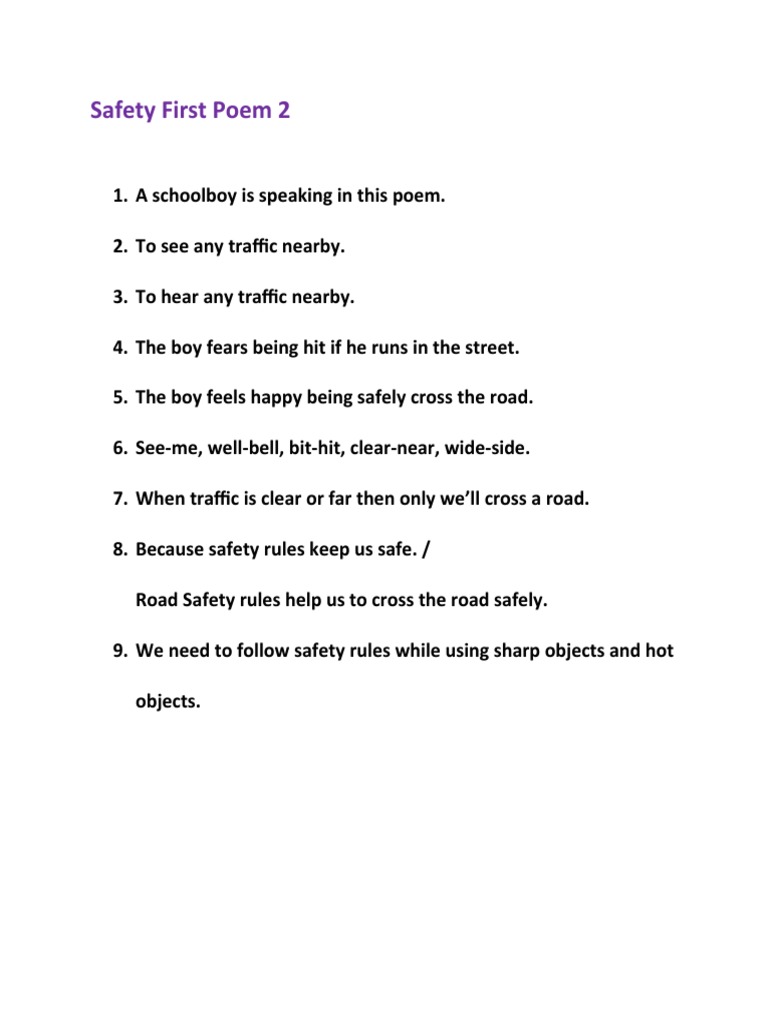 Safety First Poem 2 | PDF | Language Arts & Discipline | Foreign ...