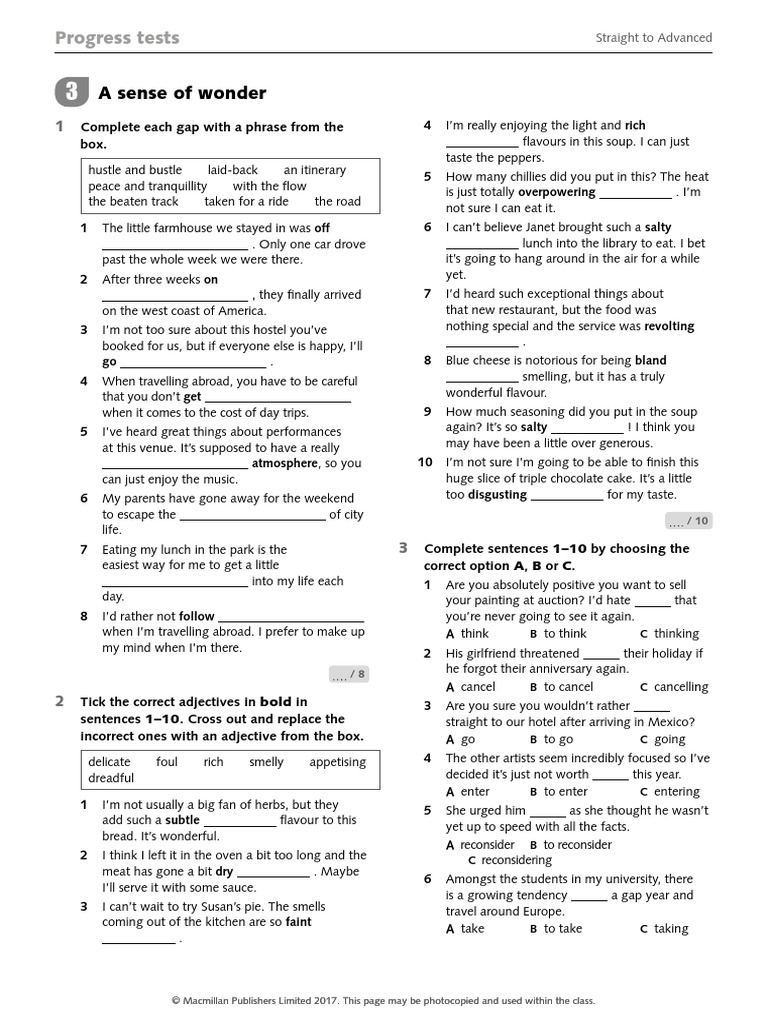 Progress Test Unit 3 | PDF