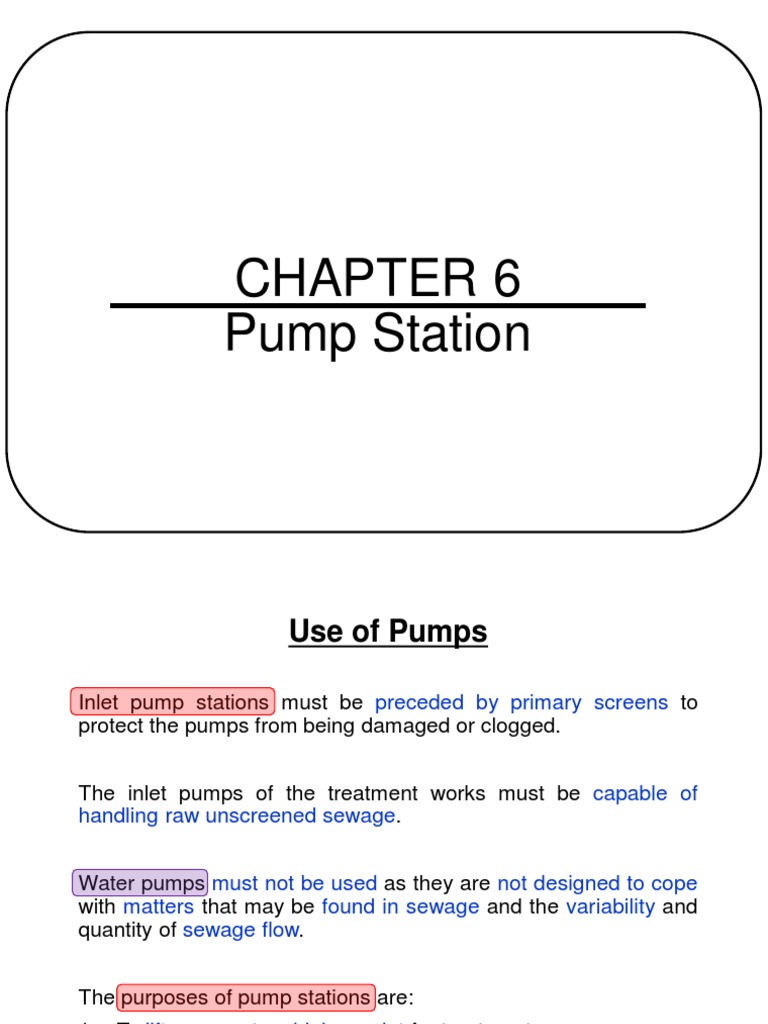 Chapter 6 Pump Station | PDF | Pump | Pumping Station