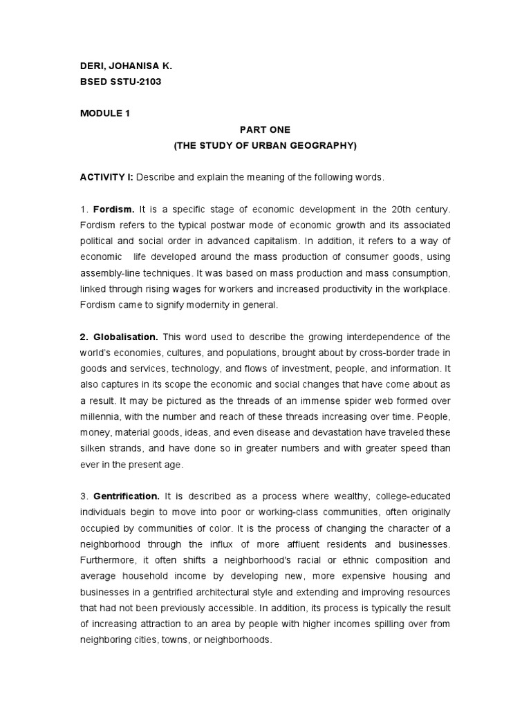 Answers To Module 1 of Urban Geography 3 | PDF | Urbanization | Urban ...
