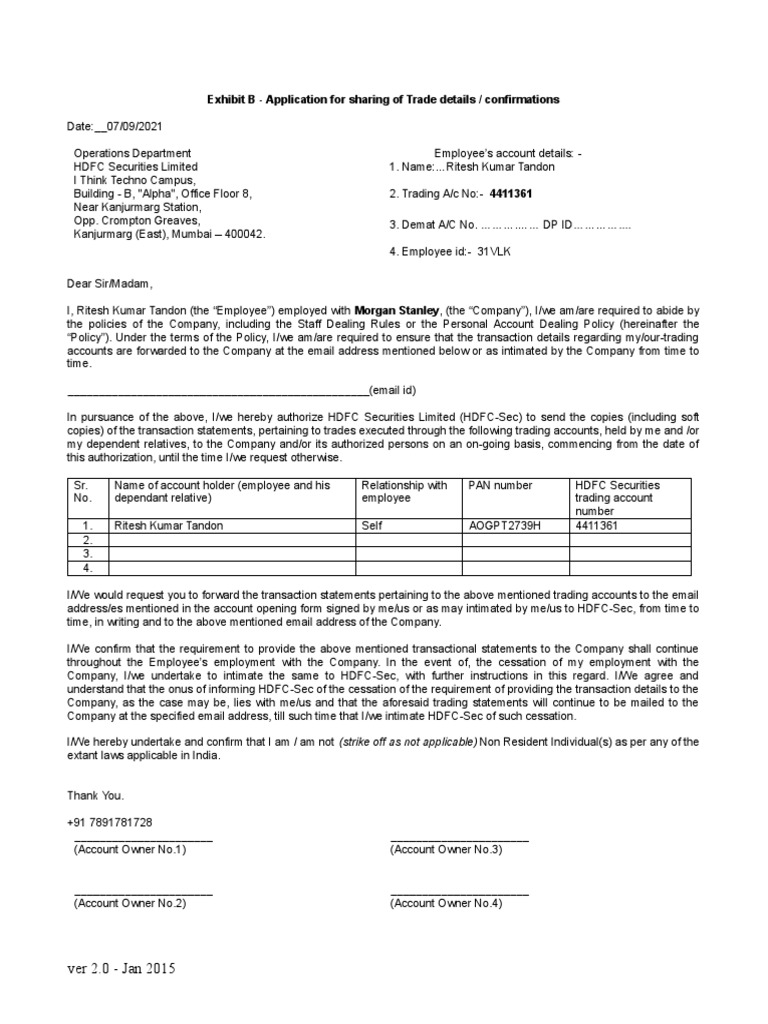 Annexure A - Ritesh Tandon - Morgan Stanley (31VLK) | PDF | Government ...