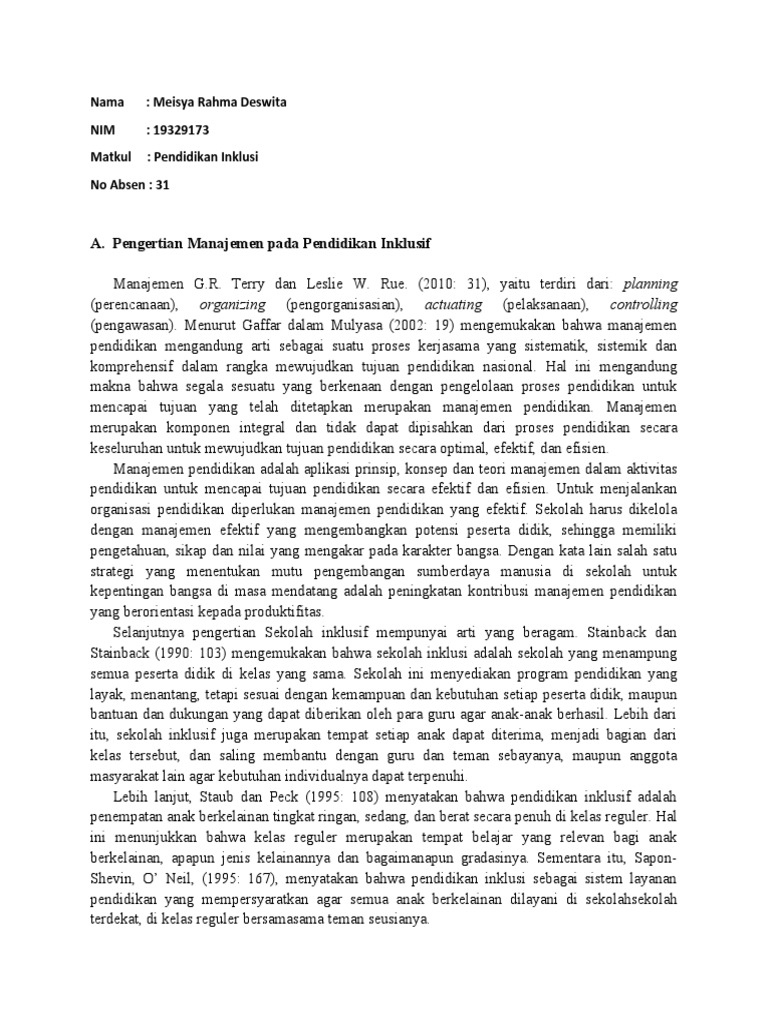 Meisya Rahma Deswita P15 Pend - Inklusi | PDF