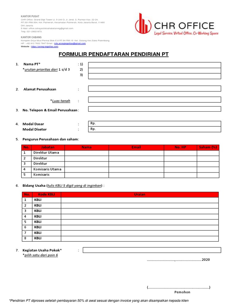 Form-Pendirian - PT SK | PDF