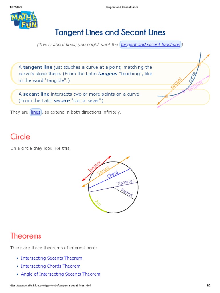 Tangent and Secant Lines | PDF | Tangent | Manifold