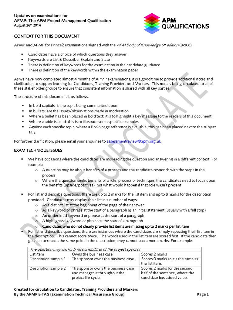 APM Body of Knowledge 6 Edition: Updates On Examinations For APMP: The ...