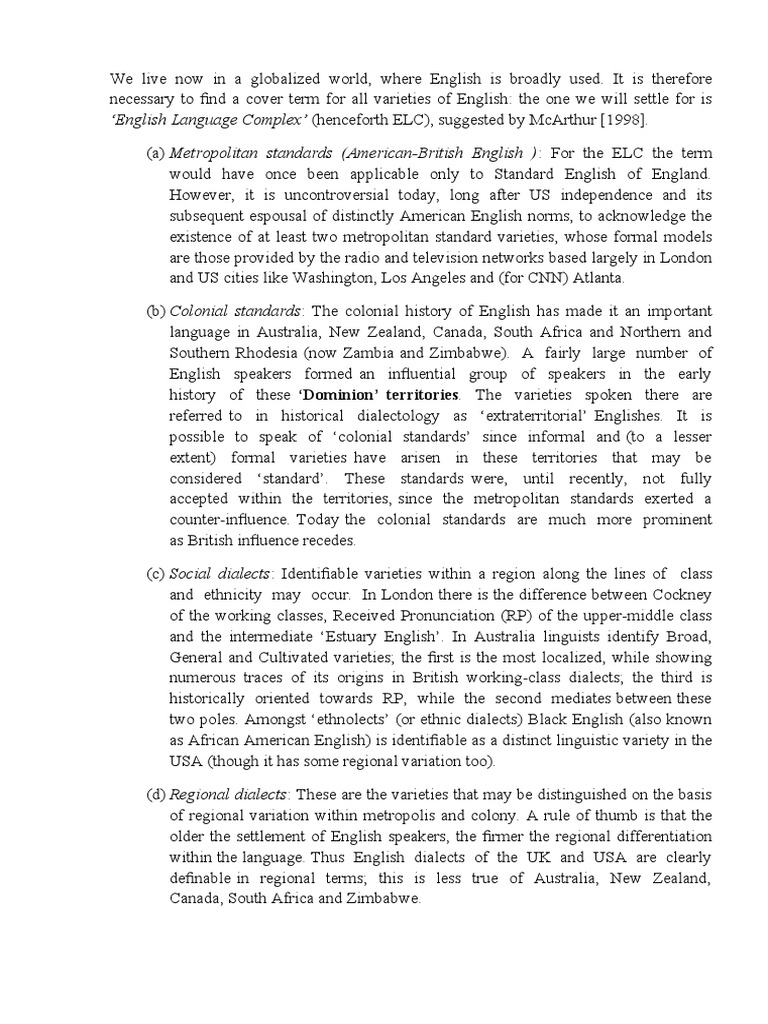 English Language Complex' (Henceforth Elc), Suggested by Mcarthur (1998 ...