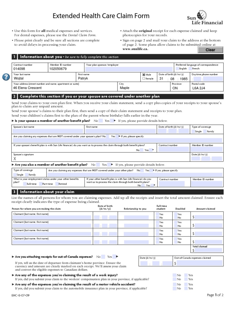 Sunlife Claim Form | PDF | Teaching Methods & Materials