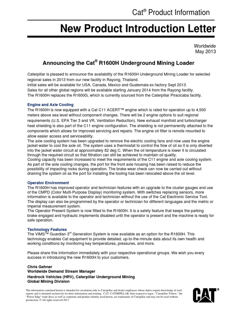 R1600H New Product Introduction Letter | PDF | Engines | Manufactured Goods