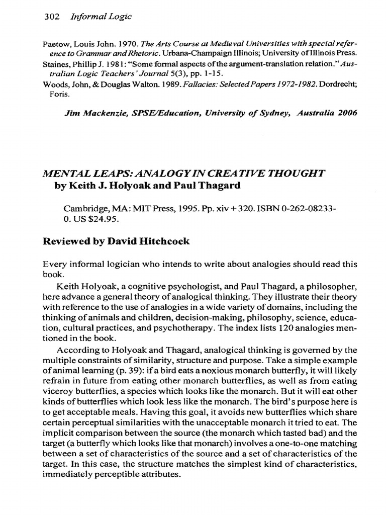 Holyoak and Thagards Mental Leaps Analogy in Creat | PDF | Analogy ...