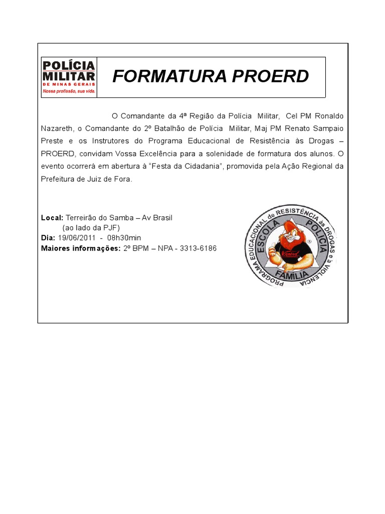 Convite Proerd Autoridades 2011 | PDF