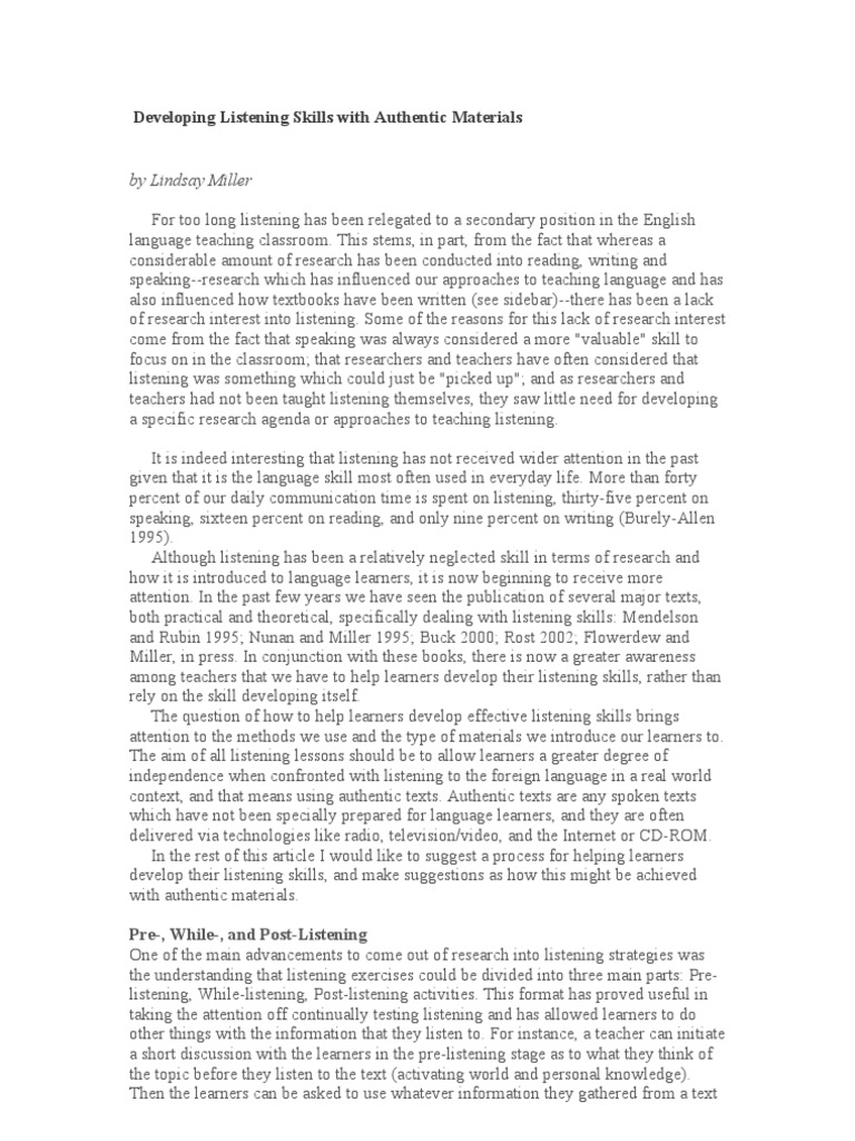Enhancing Listening Skills with Authentic Materials | PDF | Language ...