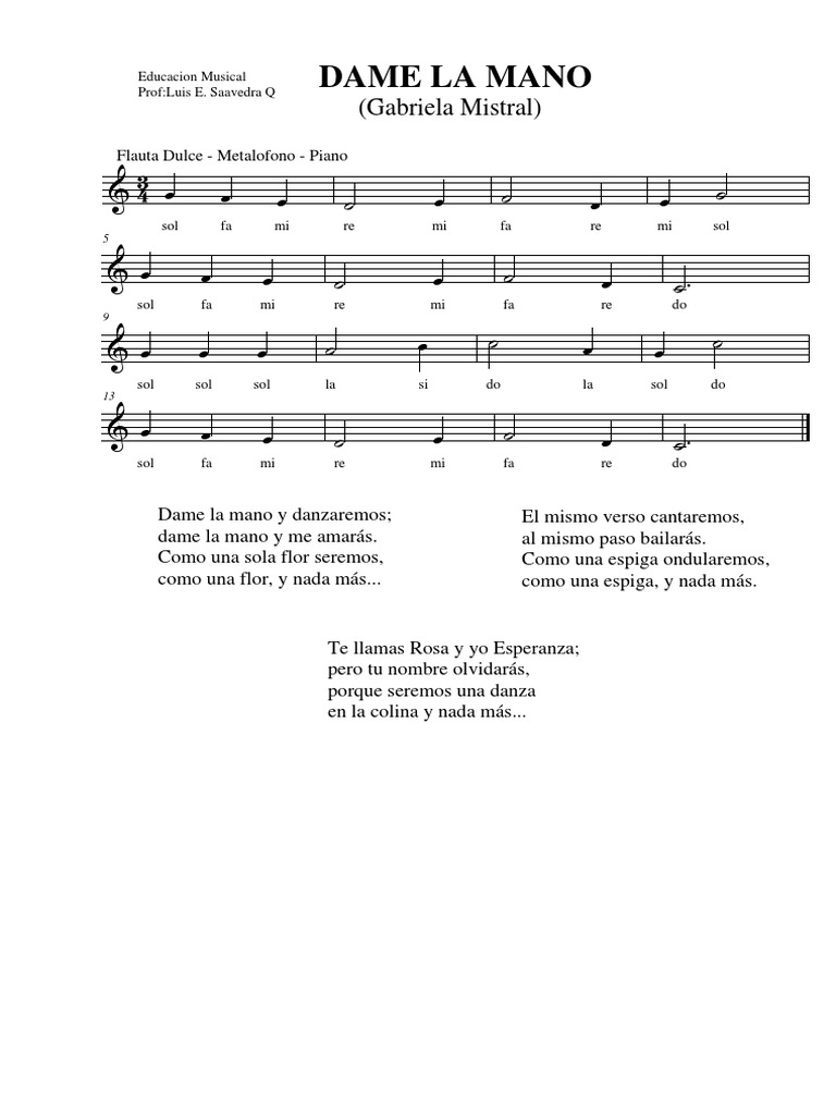 Dame La Mano: (Gabriela Mistral) | PDF